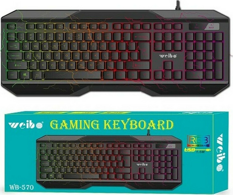 Weibo Gaming Ενσύρματο Αγγλικό Μαύρο Πληκτρολόγιο με RGB Φωτισμό και ...