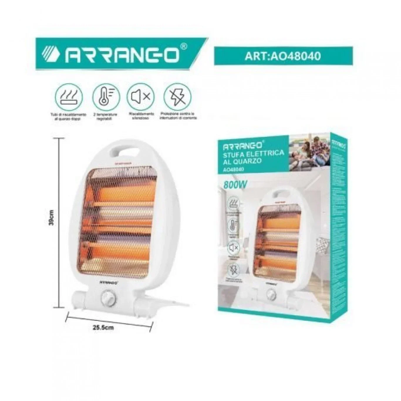 Ηλεκτρική Σόμπα Χαλαζία Δαπέδου 800W με 2 Βαθμίδες Θερμότητας - Arrango